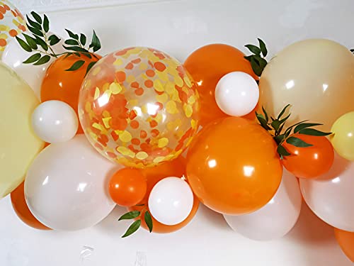 112pcs Little Cutie Orange Yellow White Balloon Garland Arch kit with Artificial Willow Leaves for Birthday Sunshine Baby Shower Bridal Shower Party Tangerine Theme Clementine Fruit Party Decors