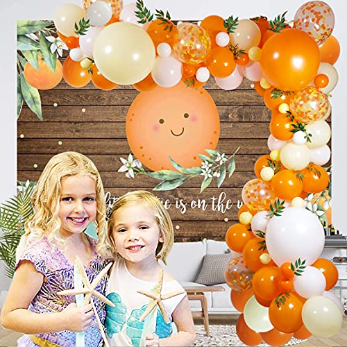 112pcs Little Cutie Orange Yellow White Balloon Garland Arch kit with Artificial Willow Leaves for Birthday Sunshine Baby Shower Bridal Shower Party Tangerine Theme Clementine Fruit Party Decors