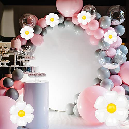 12 PCS Daisy Balloons Daisy Party Decorations Jansburg Foil Mylar Balloons Boho White Flower Balloon Garland Kit for Birthday Party Wedding Garland Décor 3 Mixed Sizes L/M/S