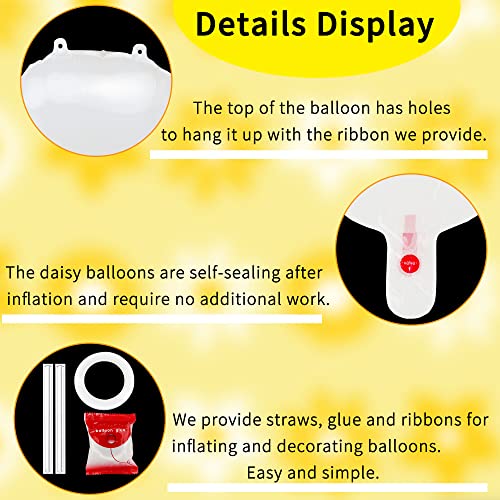 12 PCS Daisy Balloons Daisy Party Decorations Jansburg Foil Mylar Balloons Boho White Flower Balloon Garland Kit for Birthday Party Wedding Garland Décor 3 Mixed Sizes L/M/S