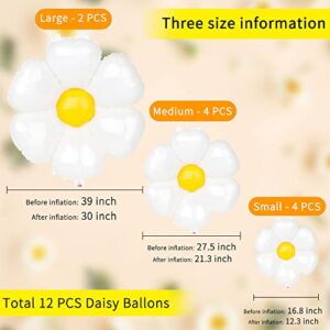 12 PCS Daisy Balloons Daisy Party Decorations Jansburg Foil Mylar Balloons Boho White Flower Balloon Garland Kit for Birthday Party Wedding Garland Décor 3 Mixed Sizes L/M/S