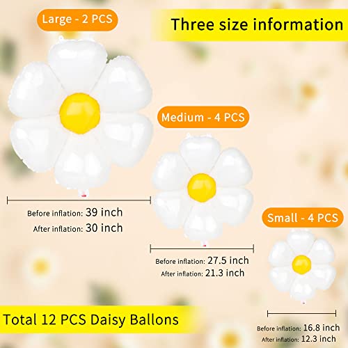 12 PCS Daisy Balloons Daisy Party Decorations Jansburg Foil Mylar Balloons Boho White Flower Balloon Garland Kit for Birthday Party Wedding Garland Décor 3 Mixed Sizes L/M/S