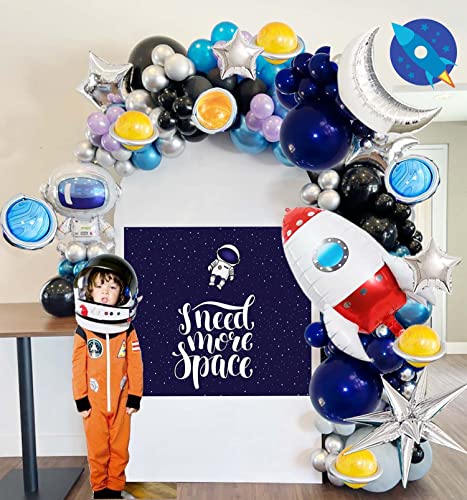 Outer space balloon garland arch kit chrome blue purple and astronaut rocket planet balloon for 2 The moon Space Theme Party galaxy Decorations