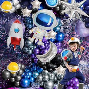 Outer space balloon garland arch kit chrome blue purple and astronaut rocket planet balloon for 2 The moon Space Theme Party galaxy Decorations