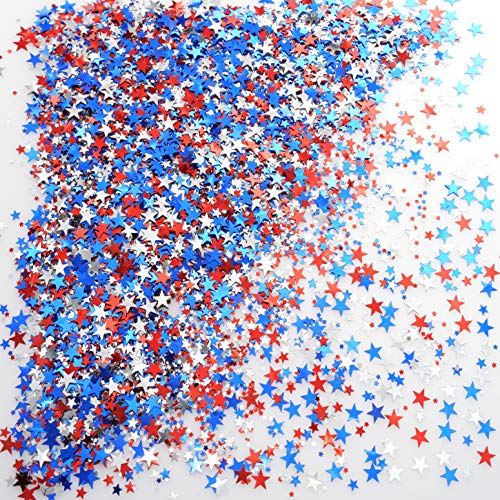 Red Blue White Twinkle Stars Table Confetti 4th of July Independence National Day American Theme Presidents Birthday Patriotic Party Foil Sequins Sprinkles Confetti Decorations, 60g