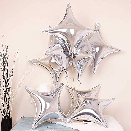 Star Shape Foil Mylar Balloon Silver Quadrangle Balloon - 24" Four Angle Star Balloons for Birthday Party & Wedding Decoration,12pcs