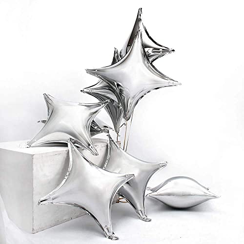 Star Shape Foil Mylar Balloon Silver Quadrangle Balloon - 24" Four Angle Star Balloons for Birthday Party & Wedding Decoration,12pcs