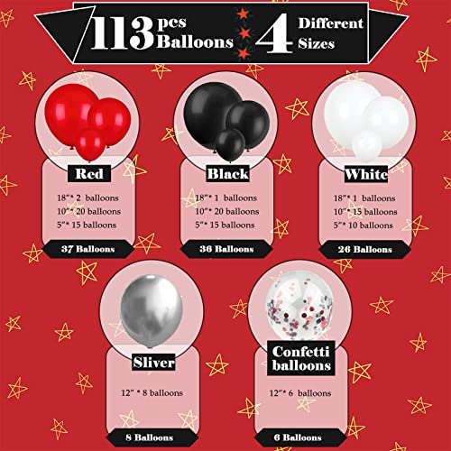 116pcs Red and Black Balloon Garland Kit, 4 Different Sizes 18''+12''+10''+5'' Latex Red and Black Balloons for Kids Birthday, Graduation Christmas Party Balloons