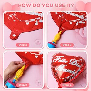 18 Pcs Mother's Day Party Balloons Set Aluminum Foil Happy Mother's Day Balloon Spanish Te Amo Mamá Red Heart Balloons for Mother's Day Party Birthday Decorations Supplies, 9 Styles