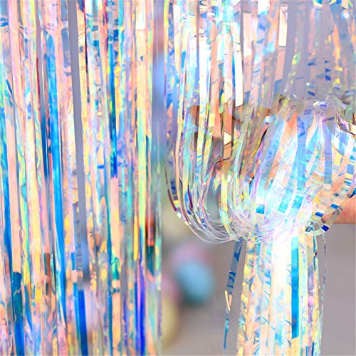 asunflower Metallic Foil Fringe 6.5Ft Iridescent Fringe Holidays Party Photo Backdrop Multicolor Curtain Door Streamers