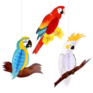 tuparka 6 pieces tropical birds honeycomb parrot hawaiian summer beach tiki bar luau party home classroom hanging decorations(parrot)