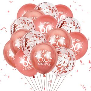 60th latex birthday balloons, 15 pcs rose gold happy 60th birthday balloons, rose gold 60th birthday party decorations balloons for women men 60th birthday anniversary decoration