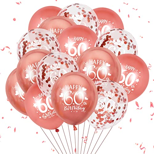 60th Latex Birthday Balloons, 15 Pcs Rose Gold Happy 60th Birthday Balloons, Rose Gold 60th Birthday Party Decorations Balloons for Women Men 60th Birthday Anniversary Decoration