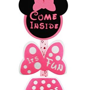 RORARO Minnie Mouse Theme Door Sign Come Inside Its Fun Inside Welcome Hanger For Girls Minnie Birthday Party Decorations Supplies Polka Dot Bowknot OH TWO DLES