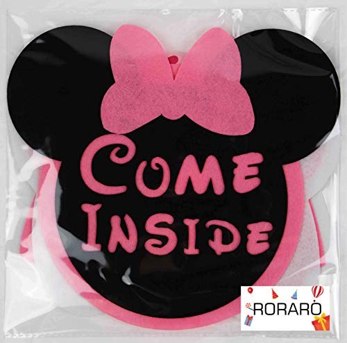 RORARO Minnie Mouse Theme Door Sign Come Inside Its Fun Inside Welcome Hanger For Girls Minnie Birthday Party Decorations Supplies Polka Dot Bowknot OH TWO DLES