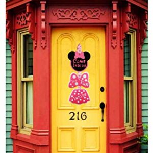 RORARO Minnie Mouse Theme Door Sign Come Inside Its Fun Inside Welcome Hanger For Girls Minnie Birthday Party Decorations Supplies Polka Dot Bowknot OH TWO DLES