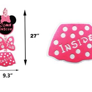 RORARO Minnie Mouse Theme Door Sign Come Inside Its Fun Inside Welcome Hanger For Girls Minnie Birthday Party Decorations Supplies Polka Dot Bowknot OH TWO DLES