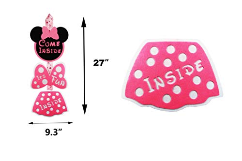 RORARO Minnie Mouse Theme Door Sign Come Inside Its Fun Inside Welcome Hanger For Girls Minnie Birthday Party Decorations Supplies Polka Dot Bowknot OH TWO DLES