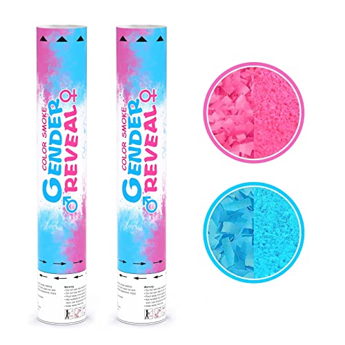 EFFIELER Gender Reveal Confetti Powder Cannon Set of 2 Mixed (1 Blue 1 Pink) 100% Biodegradable Confetti Smoke Gender Reveal Cannon for Gender Reveal Decorations and Baby Gender Reveal Party Supplies…