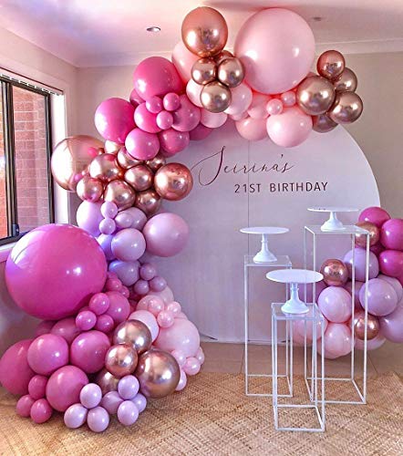 Princess Pink Balloon Garland Arch Kit, 140Pcs Hot Pink Rose Gold Chrome Balloons for Encanto Birthday Wedding Party Balloons Decorations, Baby Shower Decorations for Girl