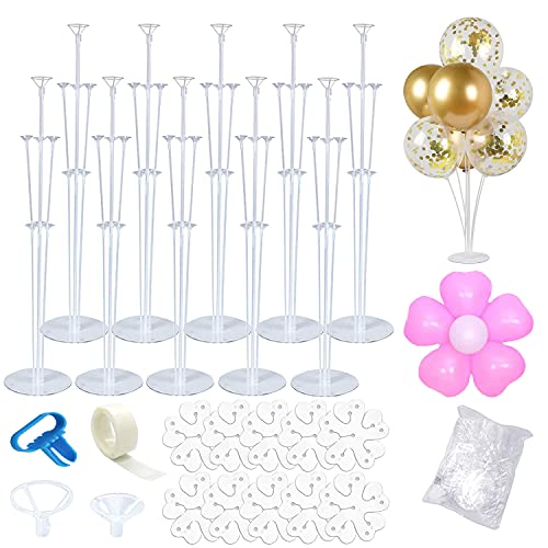 10 Sets Balloon Stand Kit, Reusable Clear Balloon Stand Holder Kit for Table Including Glue, Tie Tool, Flower Clips, Suitable for Birthday Decorations Party Wedding Graduation Decorations