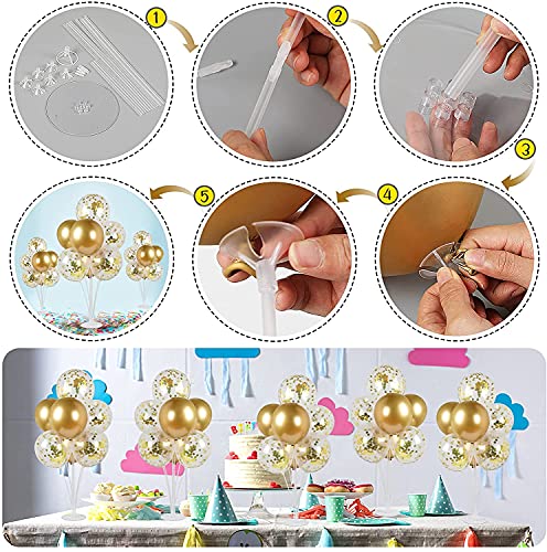 10 Sets Balloon Stand Kit, Reusable Clear Balloon Stand Holder Kit for Table Including Glue, Tie Tool, Flower Clips, Suitable for Birthday Decorations Party Wedding Graduation Decorations