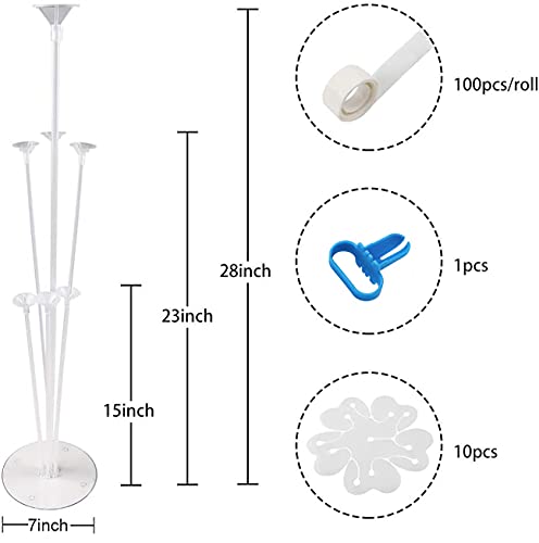 10 Sets Balloon Stand Kit, Reusable Clear Balloon Stand Holder Kit for Table Including Glue, Tie Tool, Flower Clips, Suitable for Birthday Decorations Party Wedding Graduation Decorations