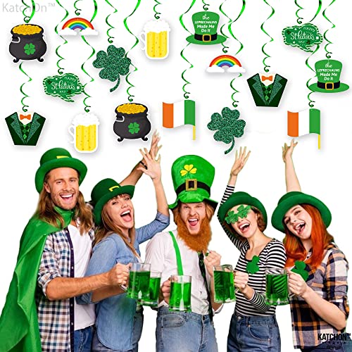 St Patricks Day Hanging Swirls Decorations - Pack of 30, No DIY | St Patricks Day Hanging Decorations | St Patricks Day Decorations | St Patricks Day Ceiling Decorations | Hanging Shamrock Decorations