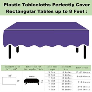 Plastic Purple Tablecloths 3 Pack Violet Disposable Table Covers 54" x 108" Table Cloths PEVA Party Tablecovers for Unicorn Mermaid Gras Parties Birthdays Weddings, Fits 6 to 8 Foot Rectangle Tables