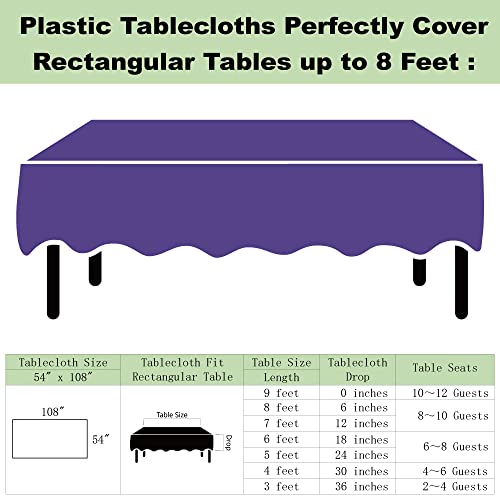 Plastic Purple Tablecloths 3 Pack Violet Disposable Table Covers 54" x 108" Table Cloths PEVA Party Tablecovers for Unicorn Mermaid Gras Parties Birthdays Weddings, Fits 6 to 8 Foot Rectangle Tables