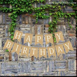 Rustic Happy Birthday Banner, Reusable Burlap Garland Birthday Party Decorations for Adults White