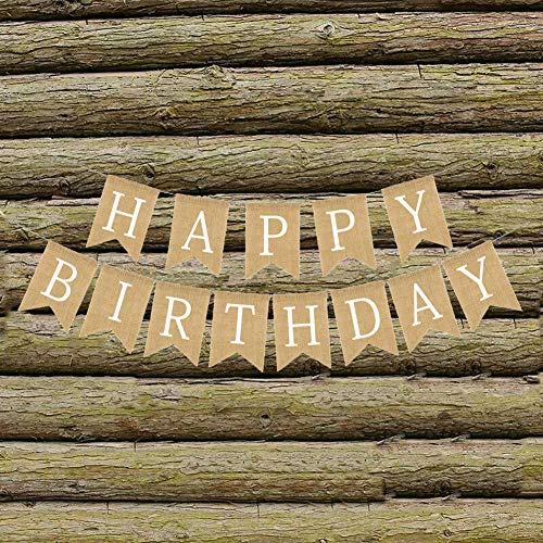 Rustic Happy Birthday Banner, Reusable Burlap Garland Birthday Party Decorations for Adults White