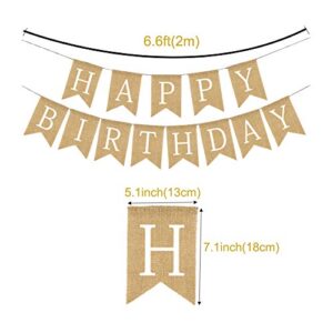 Rustic Happy Birthday Banner, Reusable Burlap Garland Birthday Party Decorations for Adults White