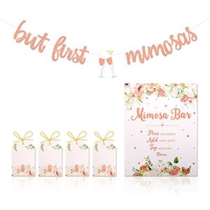 mimosa bar sign but first mimosas banner boho floral bridal shower decorations rose gold baby shower graduation decor summer brunch bubbly bar themed wedding engagement birthday party mimosa bar kit