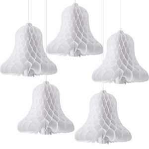 willbond 5 pieces big heavy paper bells hanging honeycomb wedding bells white bridal honeycomb bells decorating supplies suitable for weddings, parties, baby showers