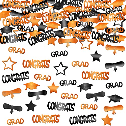 Graduation Confetti 2023 - Pack 1000, Grad Confetti | Orange and Black Graduation Decorations | Graduation Centerpieces for Tables 2023 | Orange Graduation Party Decorations 2023 Confetti Graduation