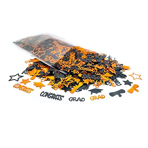 Graduation Confetti 2023 - Pack 1000, Grad Confetti | Orange and Black Graduation Decorations | Graduation Centerpieces for Tables 2023 | Orange Graduation Party Decorations 2023 Confetti Graduation