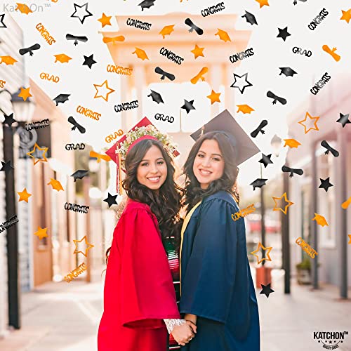 Graduation Confetti 2023 - Pack 1000, Grad Confetti | Orange and Black Graduation Decorations | Graduation Centerpieces for Tables 2023 | Orange Graduation Party Decorations 2023 Confetti Graduation