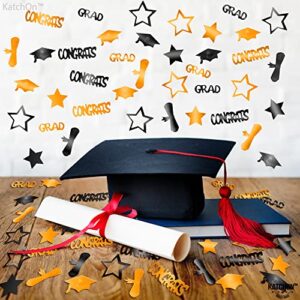 Graduation Confetti 2023 - Pack 1000, Grad Confetti | Orange and Black Graduation Decorations | Graduation Centerpieces for Tables 2023 | Orange Graduation Party Decorations 2023 Confetti Graduation