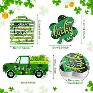 3 Pcs St. Patrick's Day Table Wooden Signs St. Patrick's Table Decoration Lucky Sign Shamrocks Green Truck Irish Themed Table Centerpiece for St. Patrick's Day Party Home Table Decor (Novelty Style)