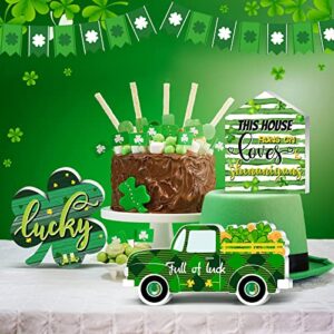 3 Pcs St. Patrick's Day Table Wooden Signs St. Patrick's Table Decoration Lucky Sign Shamrocks Green Truck Irish Themed Table Centerpiece for St. Patrick's Day Party Home Table Decor (Novelty Style)