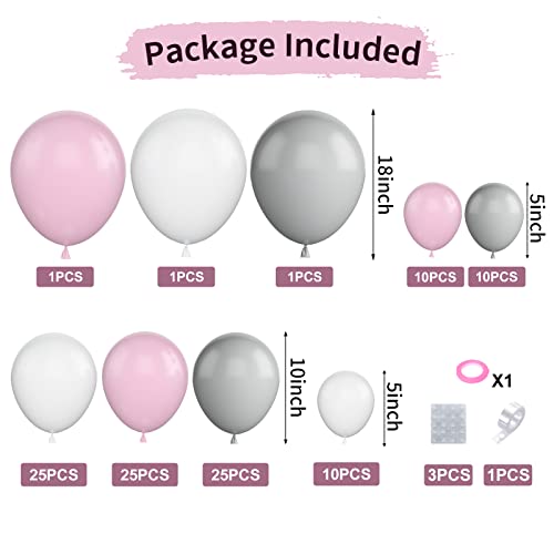 Grey and Pink Balloon Garland Arch Kit, 113Pcs Grey Pink White Latex Balloons for Baby Shower Wedding Birthday Graduation Anniversary Bachelorette Party Background Decoration