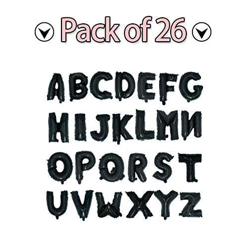 Wellin 16" Black Foil Mylar Letter Balloons A-Z 26pcs Mega Pack, Aluminum Hanging Foil Film Alphabet Letter ( A-Z, Black)