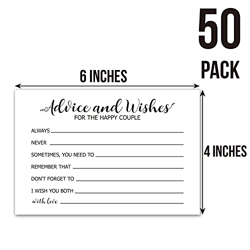 Advice and Wishes Cards for The Happy Couple, Mr and Mrs, Bride & Groom, Newlyweds, Wedding Advice Cards Perfect for Bridal Shower, Wedding, Wedding Guest Book Alternative, Pack of 50 4x6 Inch