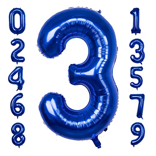 Giant 40 Inch Hot Blue Number 3 Balloon 3rd Birthday Balloons Boy and Girls | Royal Blue 3 Balloon for 3rd Birthday Decors for Boys and Girls Big 3 Balloon for Baby Shark Birthday Party Graduations