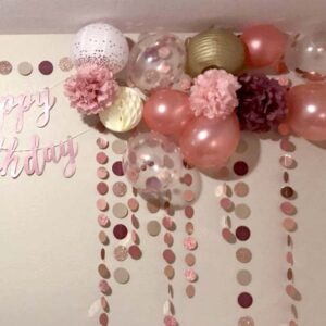 Ponoah Rose Gold Party Decorations, Hanging Streamers for Bachelorette Party Decorations, Rose Gold Paper Garland for Birthday Party Decoration