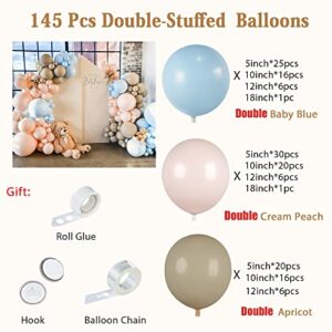 Baby Blue Balloons Garland Kit 145Pcs Double-Stuffed Pastel Apricot Cream Peach Balloons DIY Balloon Arch Kit Gender Reveal Birthday Party Baby Shower Decoration