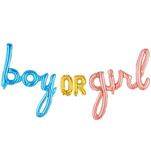 katchon, boy or girl script balloon – 36 inch | gender reveal foil balloons for gender reveal decorations | boy or girl gender reveal party supplies | boy or girl balloons, baby shower decorations