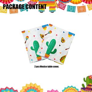 2 Pcs Cactus Llama Taco Table Cover Mexican Fiesta Theme Plastic Tablecloth Birthday Baby Shower Taco Night Party Decor Supplies