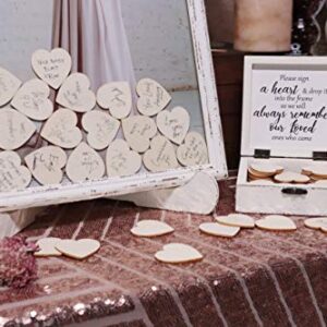 PMPX Wedding Guest Book Alternative Vintage Drop Top Frame with Stand, 90 Wood Hearts, Matching Box with Message Inside The Lid. Weddings, Bridal or Baby Shower, Anniversary, or Special Event.